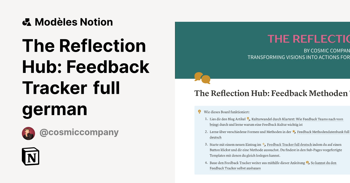 Modèle The Reflection Hub: Feedback Tracker full german | Marketplace Notion