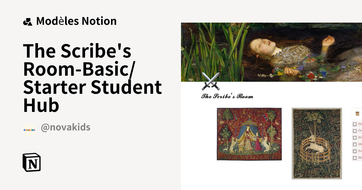 Modèle The Scribe's Room-Basic/Starter Student Hub | Marketplace Notion