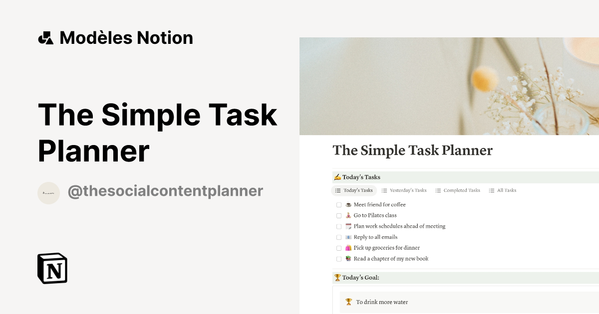 Modèle The Simple Task Planner | Marketplace Notion