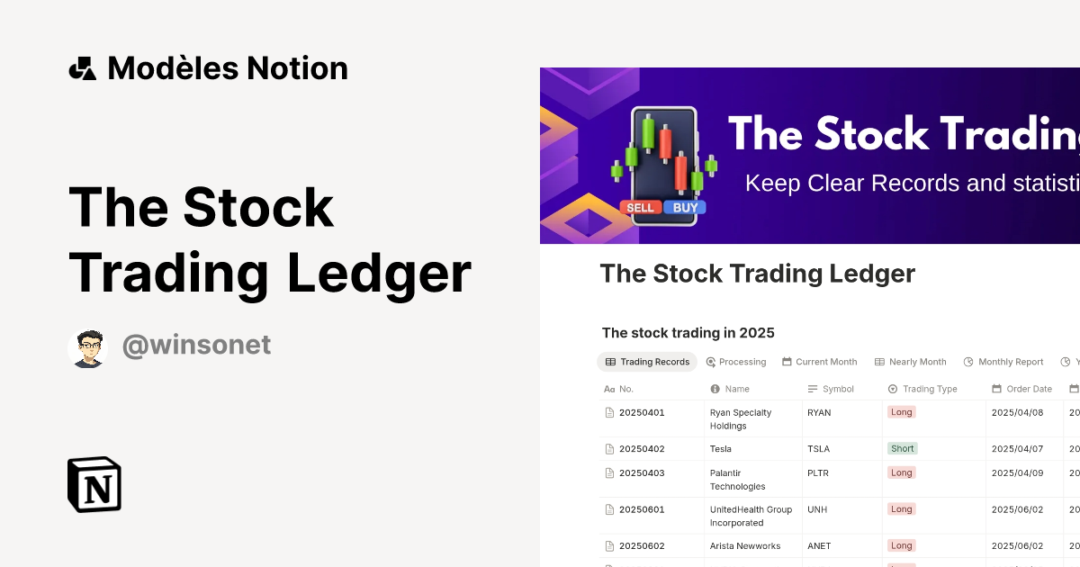 Modèle The Stock Trading Ledger | Marketplace Notion