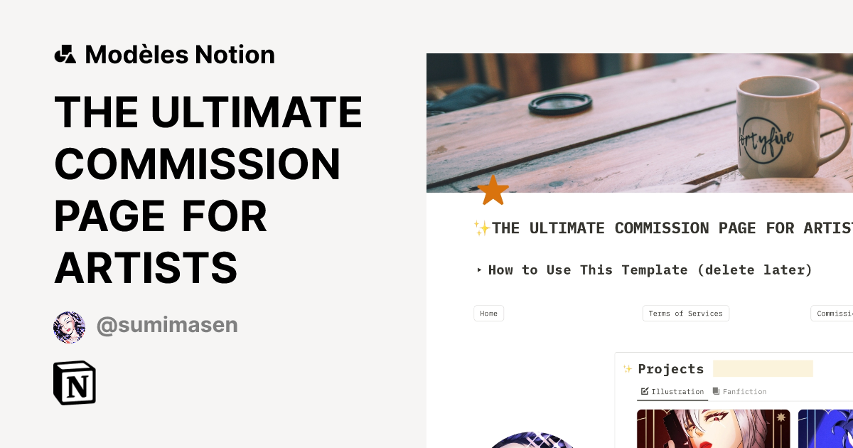 Modèle THE ULTIMATE COMMISSION PAGE FOR ARTISTS | Marketplace Notion