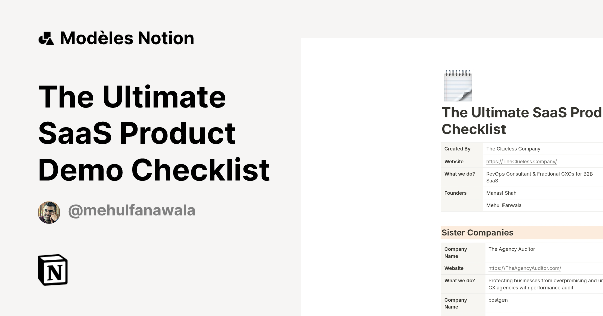 Modèle The Ultimate SaaS Product Demo Checklist | Marketplace Notion