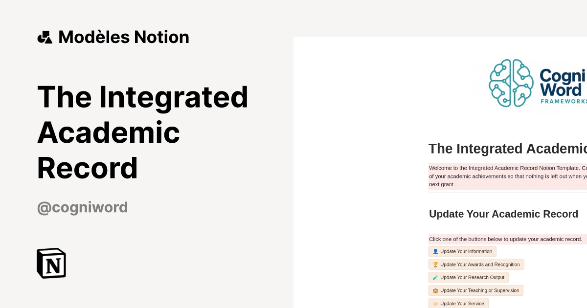 The Integrated Academic Record | Modèle créé par CogniWord Frameworks ...