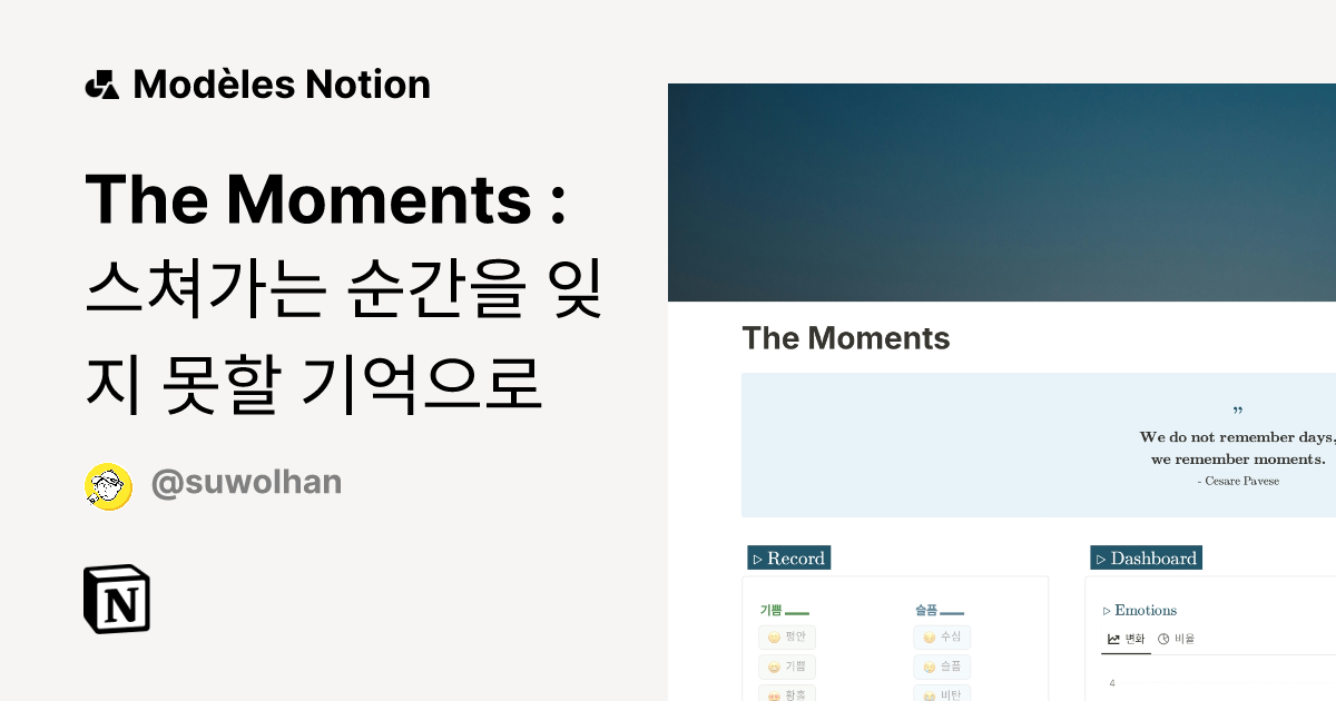 Modèle The Moments : 스쳐가는 순간을 잊지 못할 기억으로 | Marketplace Notion
