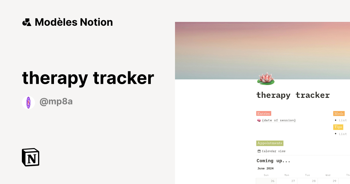 Modèle therapy tracker | Marketplace Notion