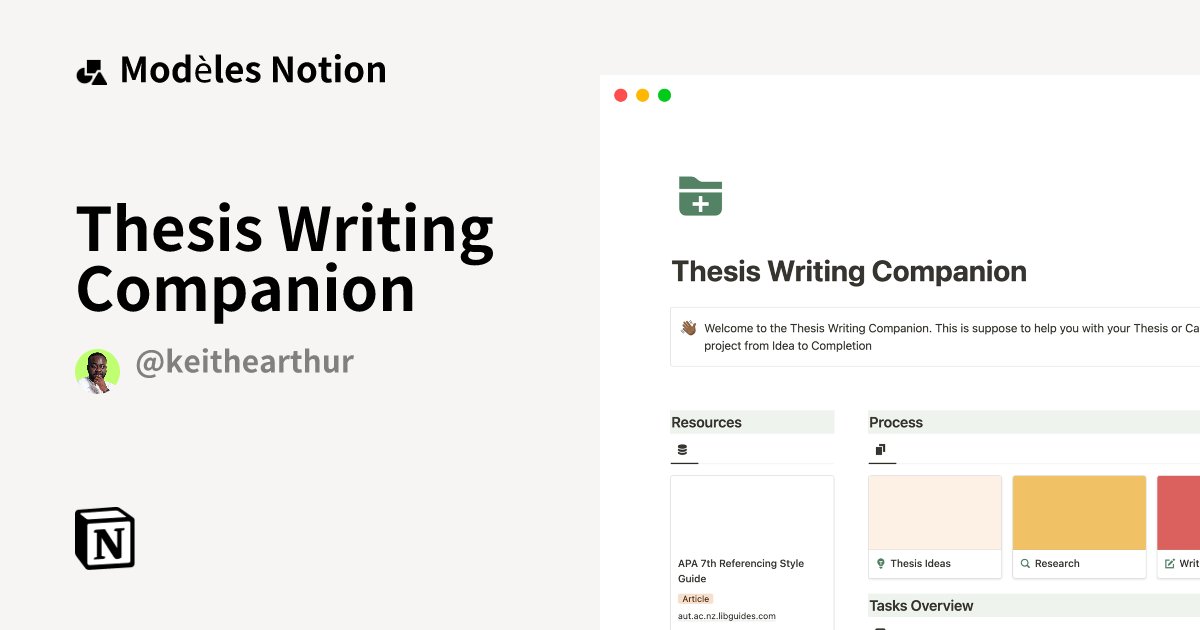 Modèle Thesis Writing Companion | Marketplace Notion