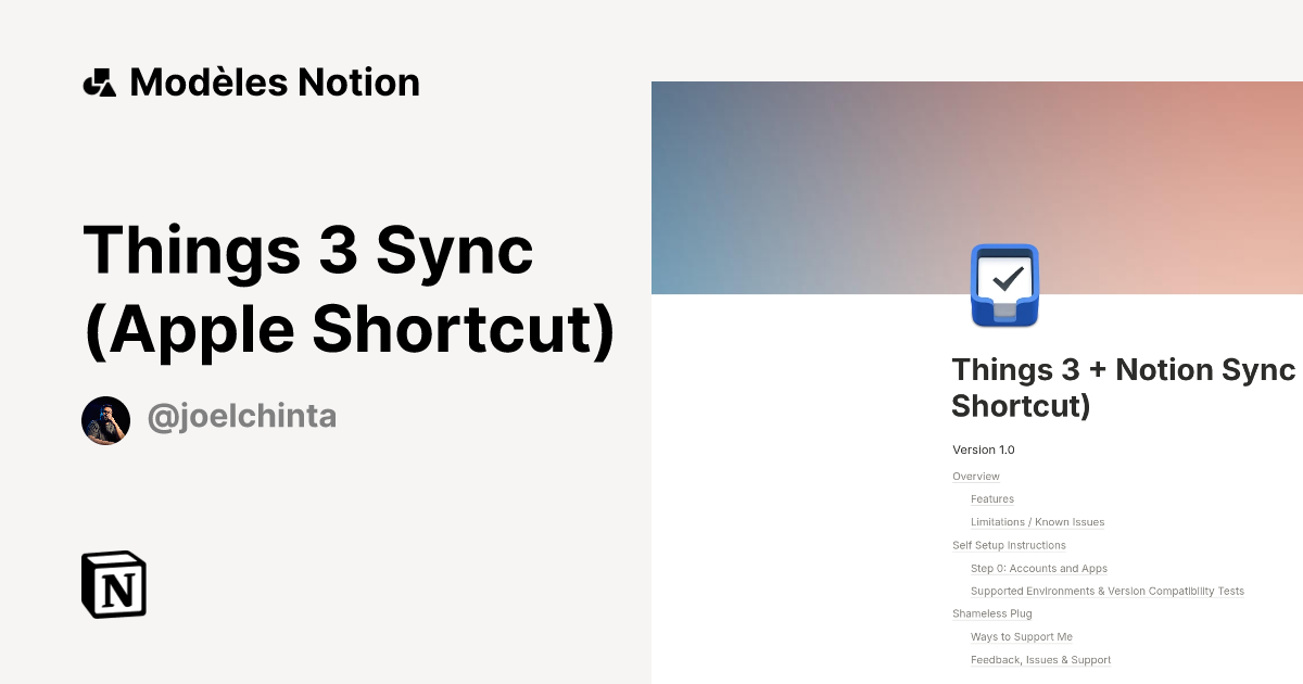 Modèle Things 3 Sync (Apple Shortcut) | Marketplace Notion