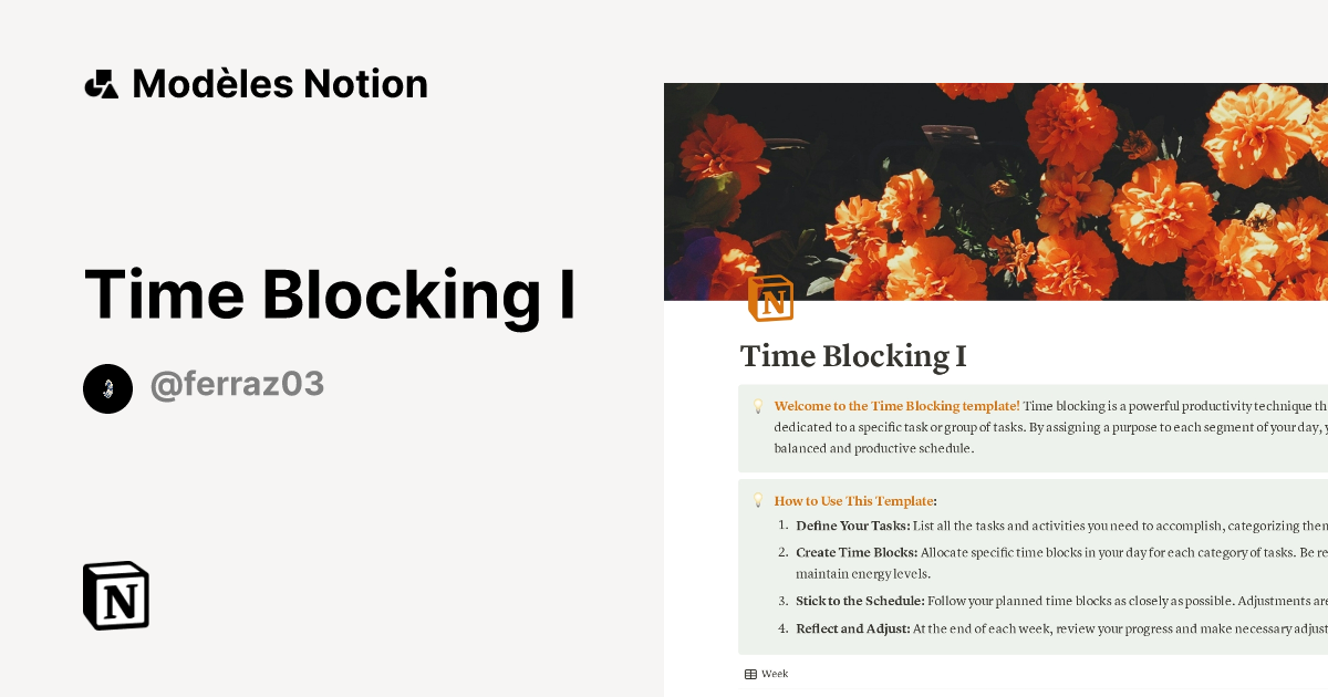 Modèle Time Blocking I | Marketplace Notion