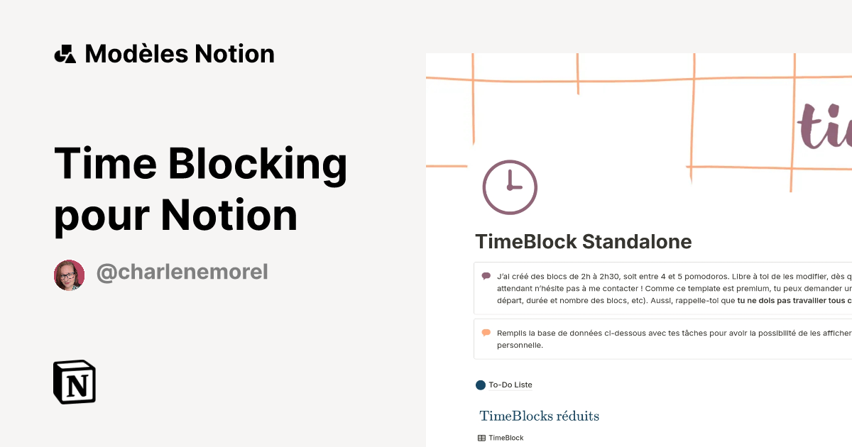 Time Blocking pour Notion | Modèle créé par Charlene Morel | Marketplace Notion
