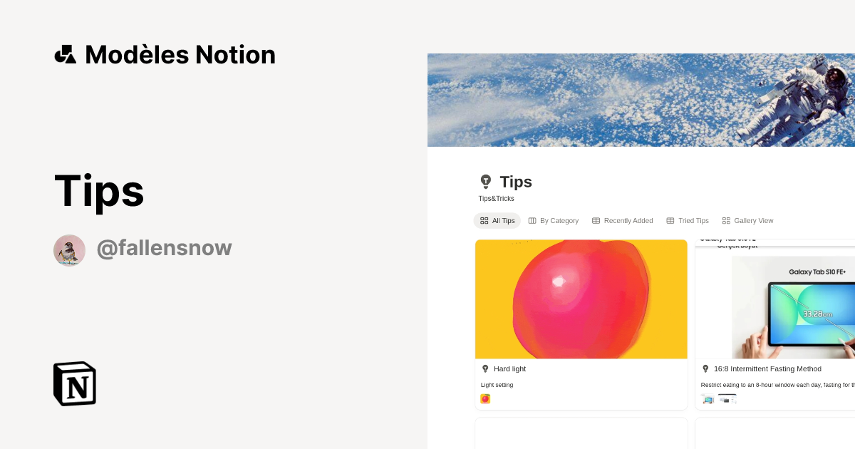 Tips | Modèle créé par FallenSnow | Marketplace Notion
