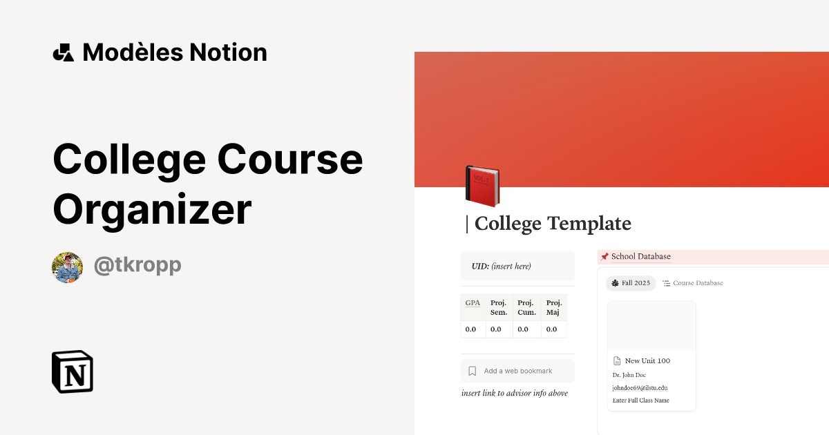 College Course Organizer | Modèle créé par Tyler J. Kropp | Marketplace ...
