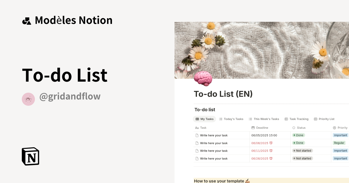 To-do List | Modèle créé par Grid & Flow | Marketplace Notion