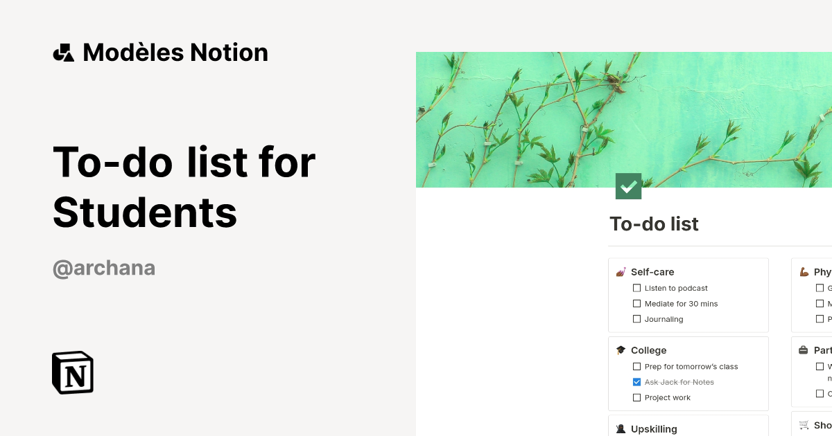 Modèle To-do list for Students | Marketplace Notion