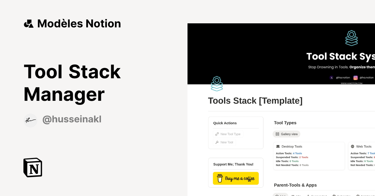 Modèle Tool Stack Manager | Marketplace Notion