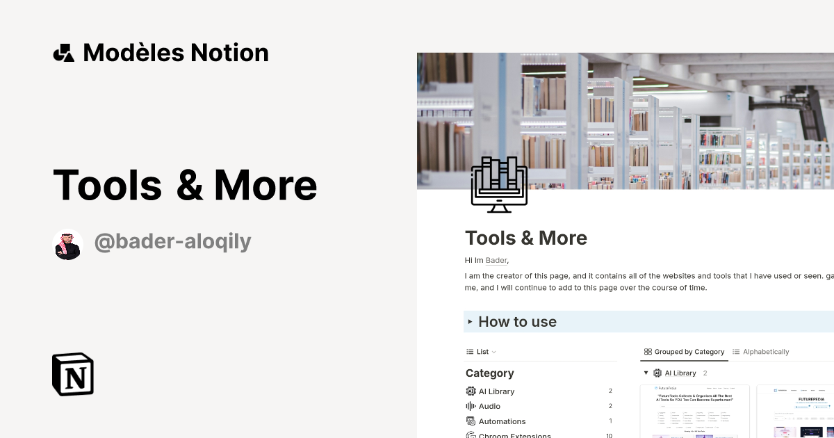 Tools & More | Modèle créé par Bader Aloqily | Marketplace Notion