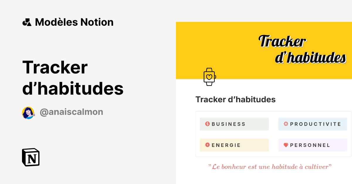 Tracker d’habitudes | Modèle créé par Templates Design | Marketplace Notion