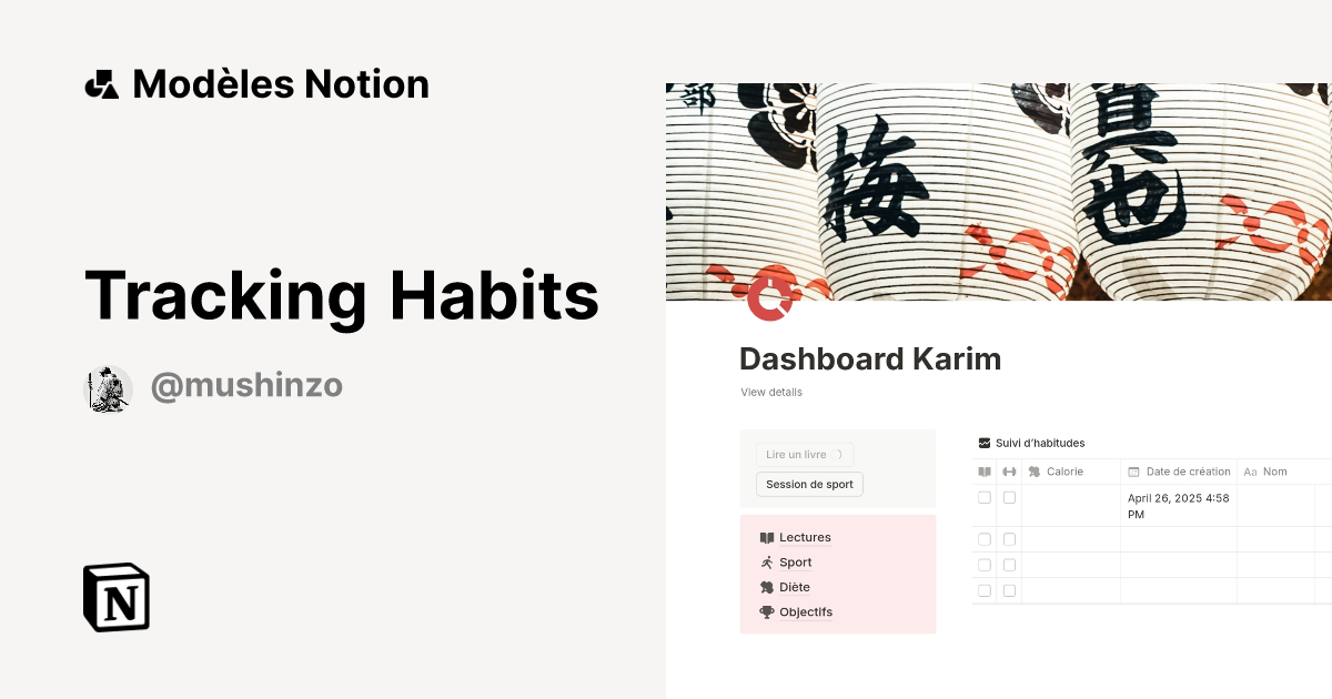Tracking Habits | Modèle créé par Mushinzo | Marketplace Notion