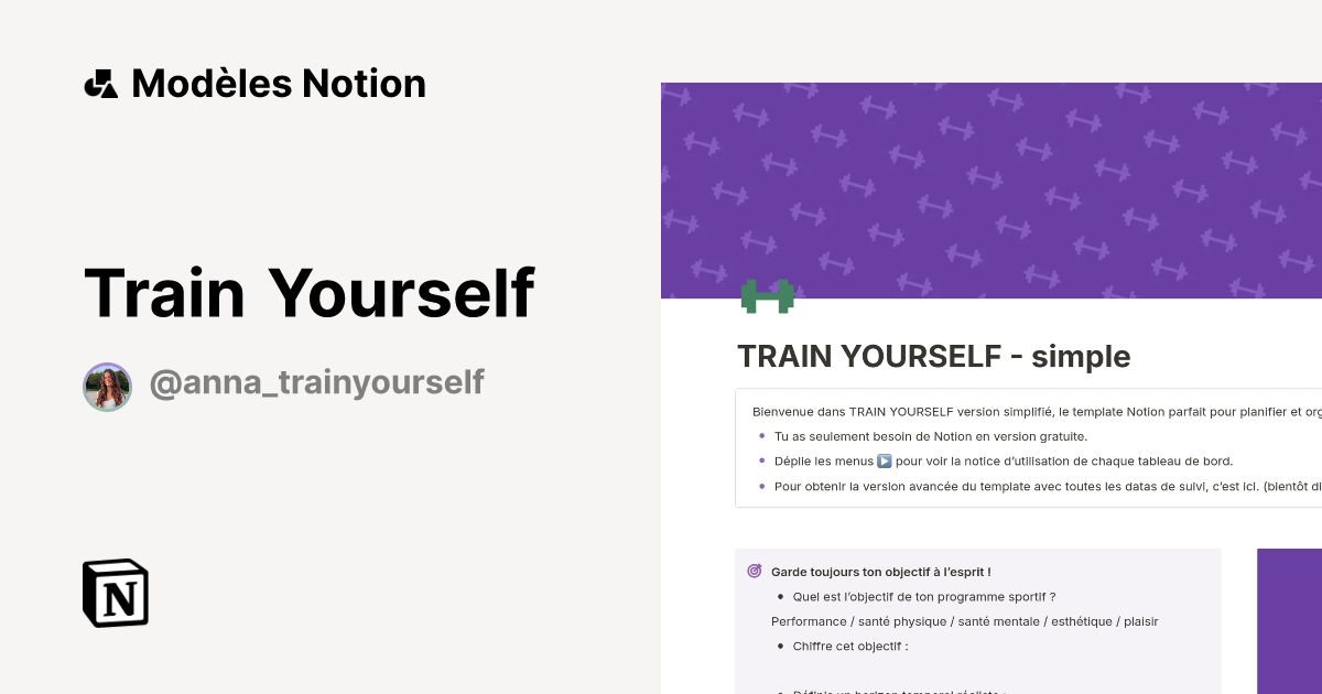 Train Yourself | Modèle créé par Train Yourself | Marketplace Notion