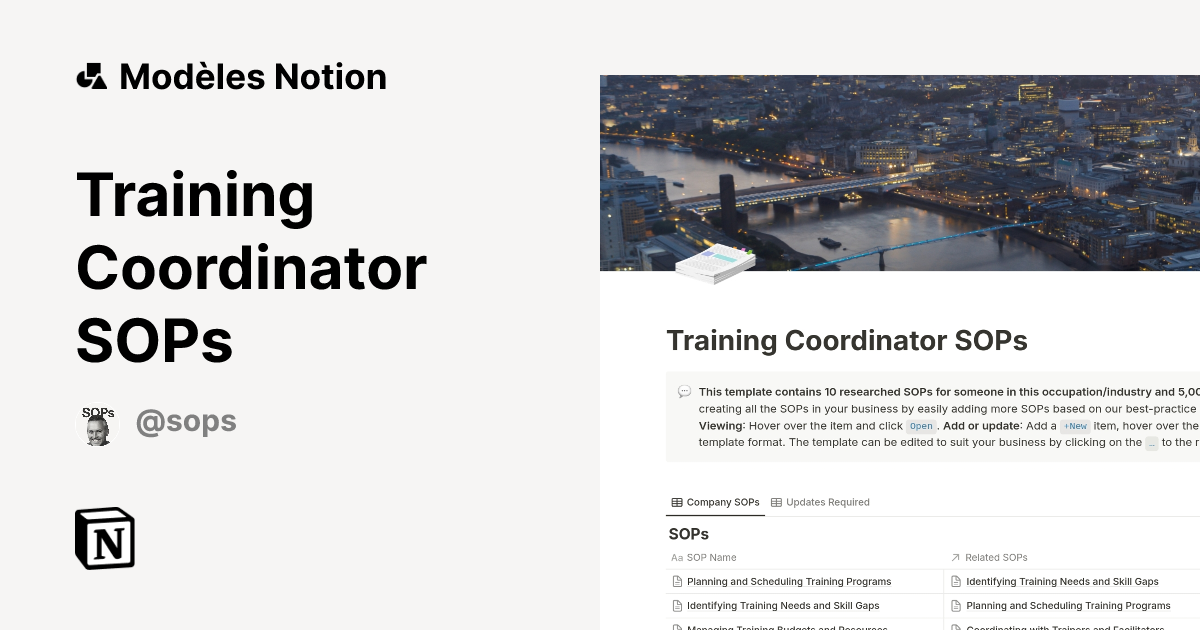 Training Coordinator SOPs | Modèle créé par SOPs | Marketplace Notion