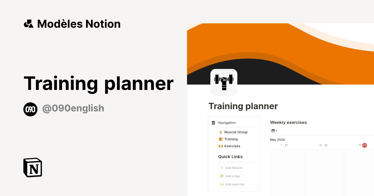 Training planner | Modèle créé par 090 | English | Marketplace Notion