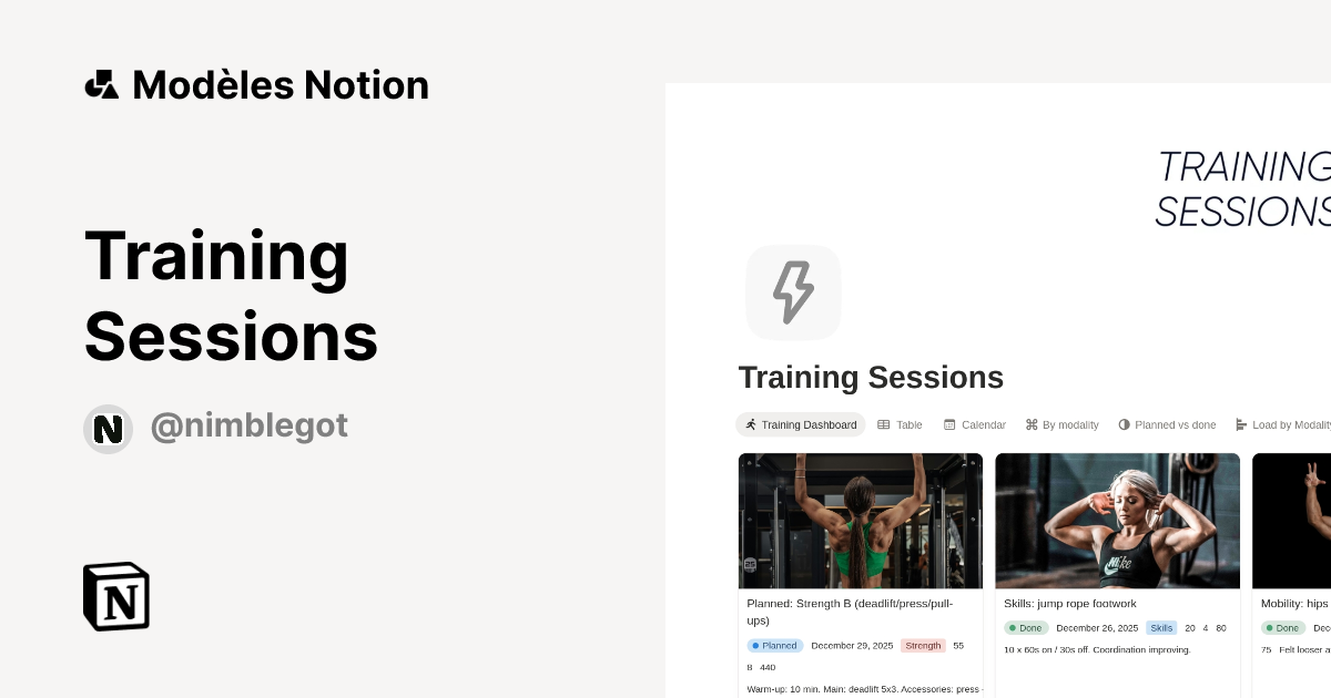 Modèle Training Sessions | Marketplace Notion