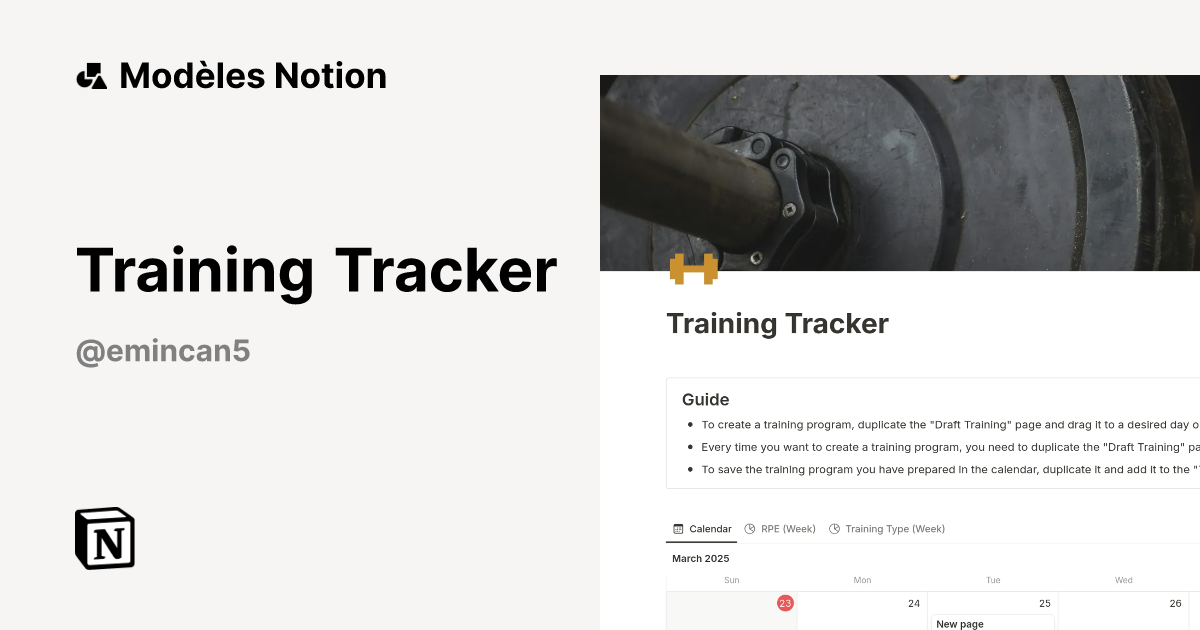 Modèle Training Tracker | Marketplace Notion