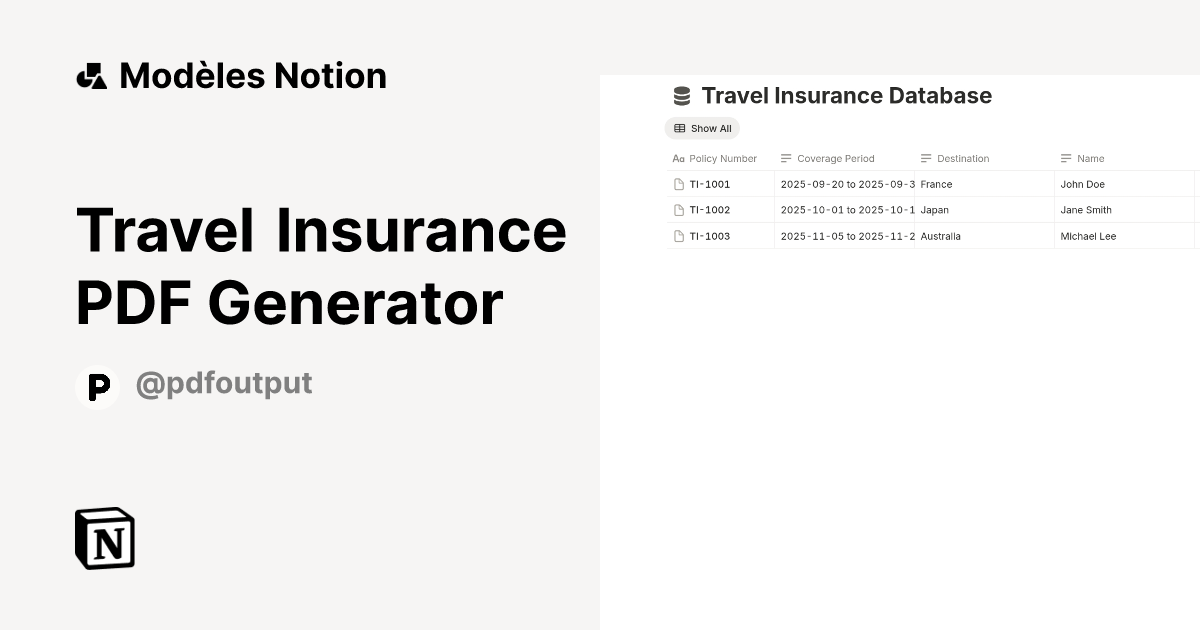 Travel Insurance PDF Generator | Modèle créé par PDFOutput ...