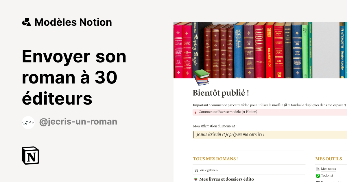 Modèle Envoyer son roman à 30 éditeurs | Marketplace Notion