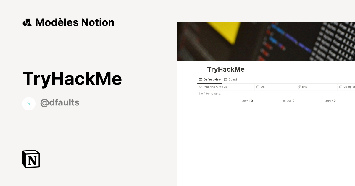 TryHackMe | Modèle créé par Dfaults | Marketplace Notion