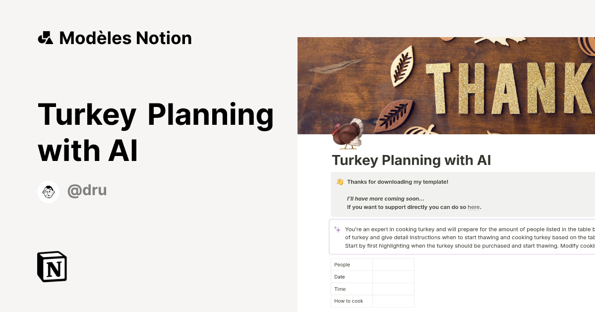 Modèle Turkey Planning with AI | Marketplace Notion