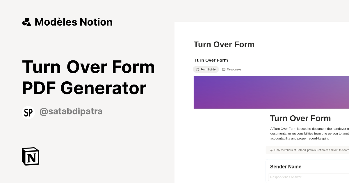 Turn Over Form PDF Generator | Modèle créé par Satabdi Patra ...