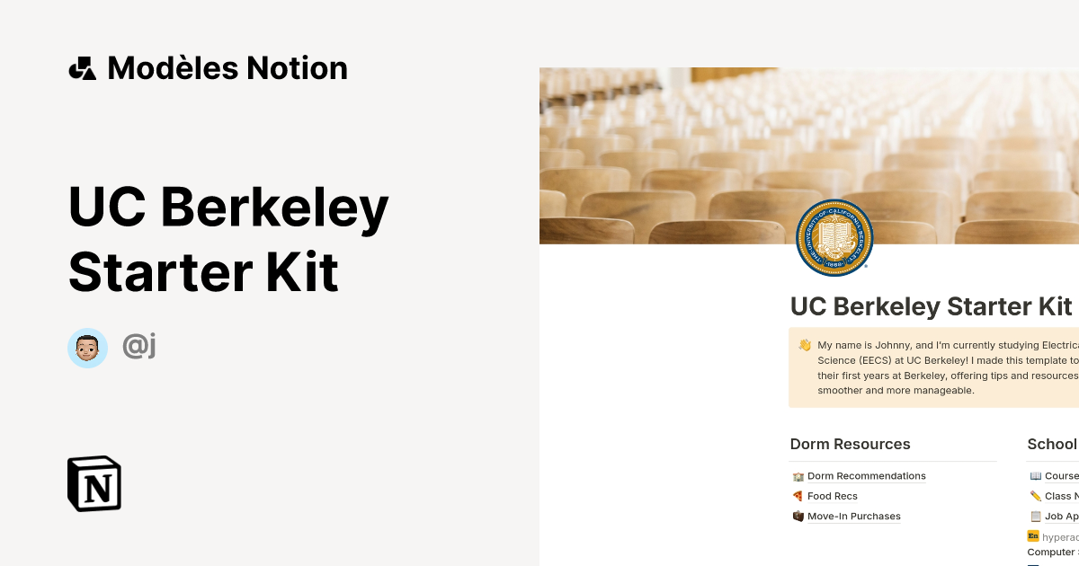 UC Berkeley Starter Kit | Modèle créé par Johnny | Marketplace Notion