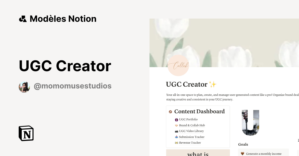 UGC Creator | Modèle créé par momomuse studio | Marketplace Notion