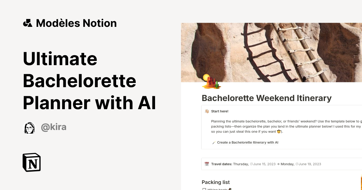 Modèle Ultimate Bachelorette Planner with AI | Marketplace Notion