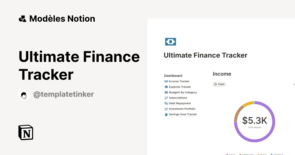 Ultimate Finance Tracker | Modèle créé par TemplateTinker | Marketplace Notion