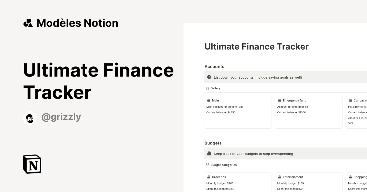 Ultimate Finance Tracker | Modèle créé par Notion Grizzly | Marketplace ...