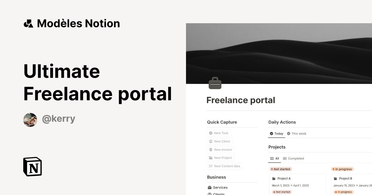 Ultimate Freelance portal | Modèle créé par Edun Kerry | Marketplace Notion