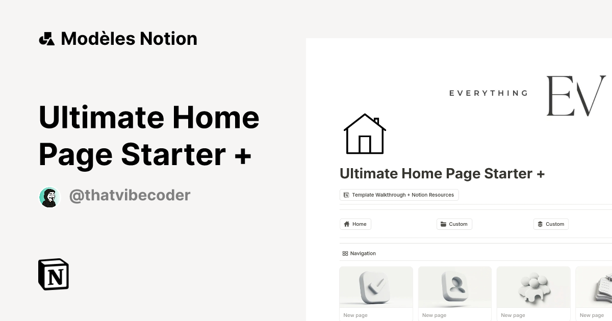 Ultimate Home Page Starter + | Modèle créé par That Vibe Coder | Marketplace Notion