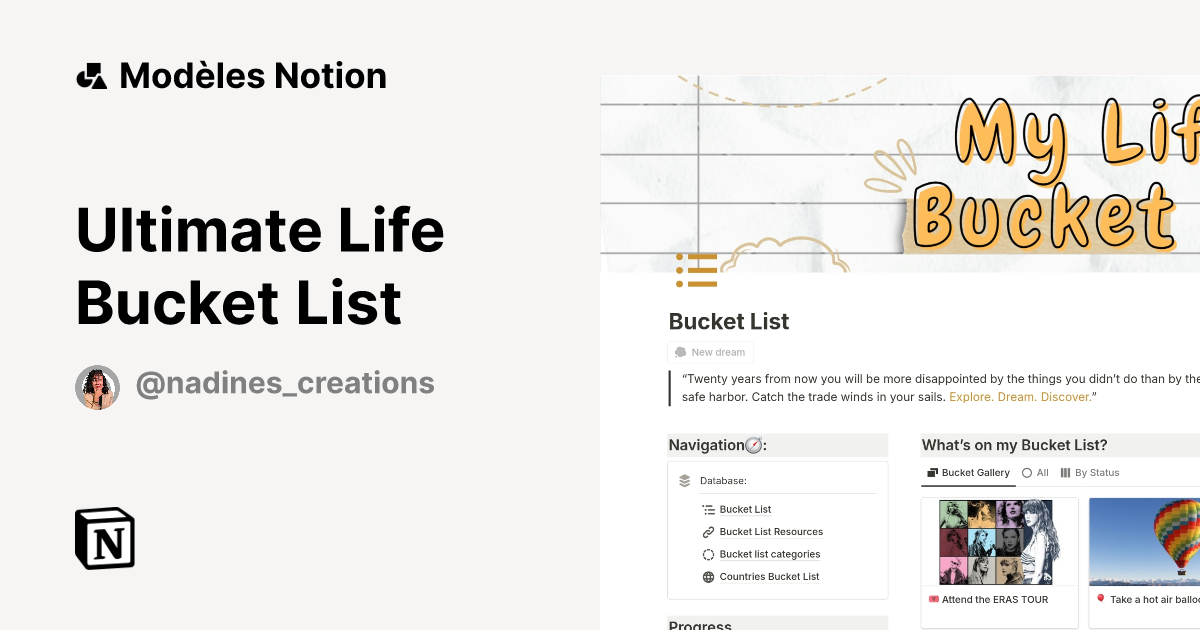 Modèle Ultimate Life Bucket List | Marketplace Notion