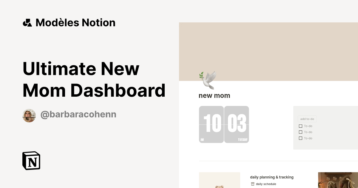 Modèle Ultimate New Mom Dashboard | Marketplace Notion