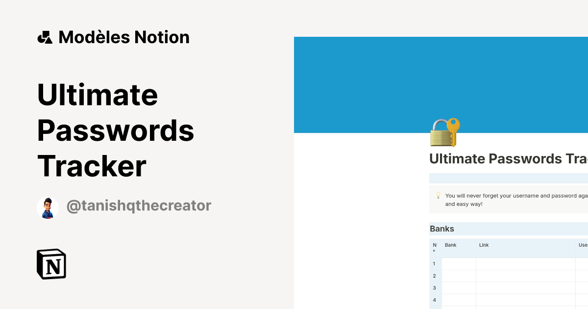Ultimate Passwords Tracker | Modèle créé par TanishqTheCreator ...