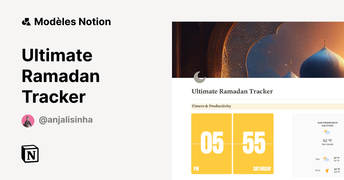 Ultimate Ramadan Tracker | Modèle créé par Anjali Sinha | Marketplace Notion