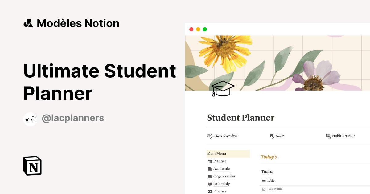 Modèle Ultimate Student Planner | Marketplace Notion