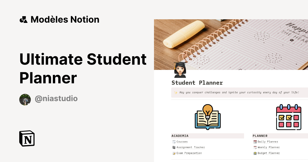 Ultimate Student Planner | Modèle créé par niastudio | Marketplace Notion