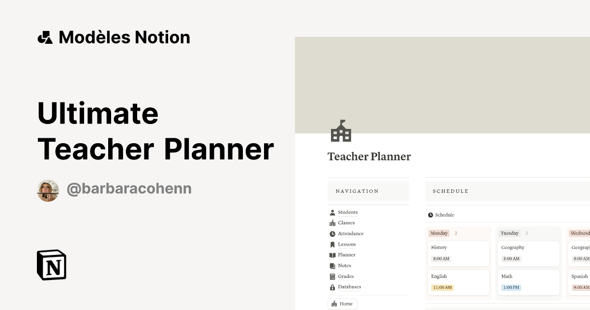Modèle Ultimate Teacher Planner | Marketplace Notion