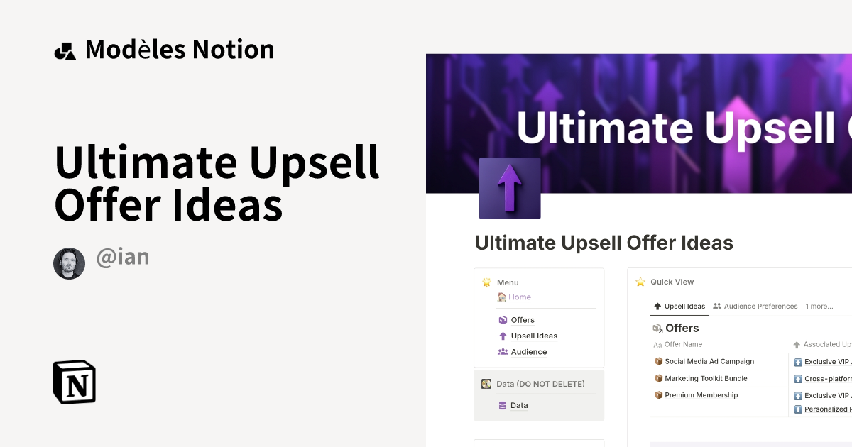 Modèle Ultimate Upsell Offer Ideas | Marketplace Notion