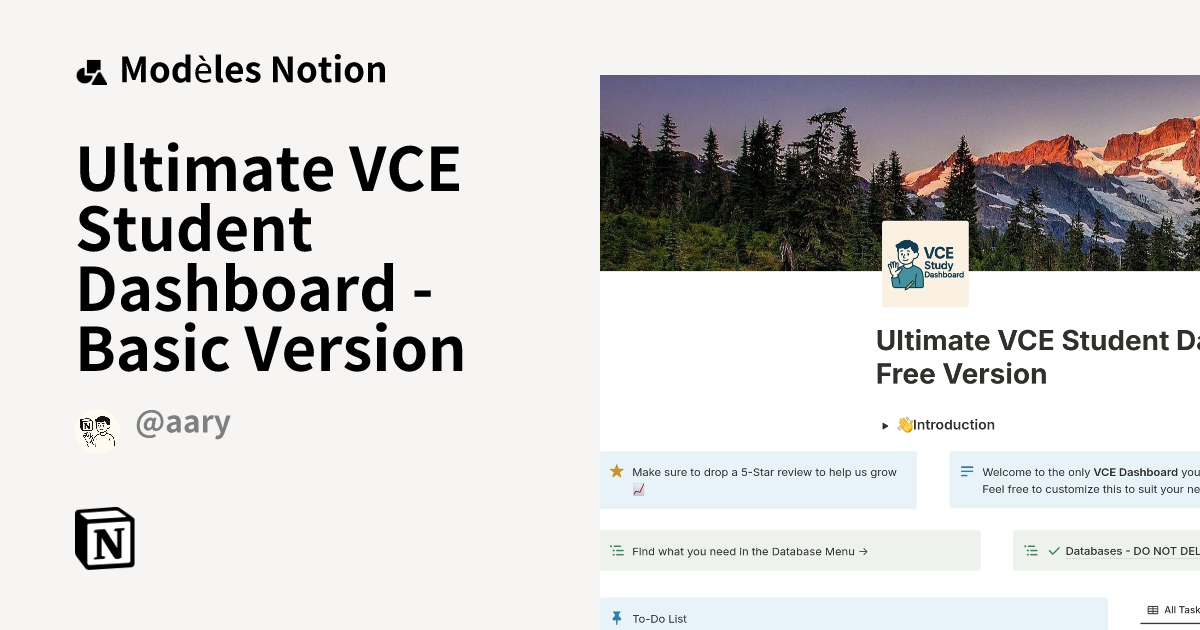 Modèle Ultimate VCE Student Dashboard - Basic Version | Marketplace Notion