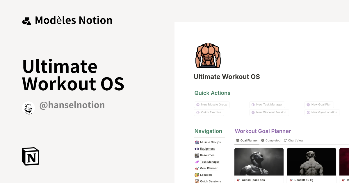 Ultimate Workout OS | Modèle créé par Hansel Systems | Marketplace Notion