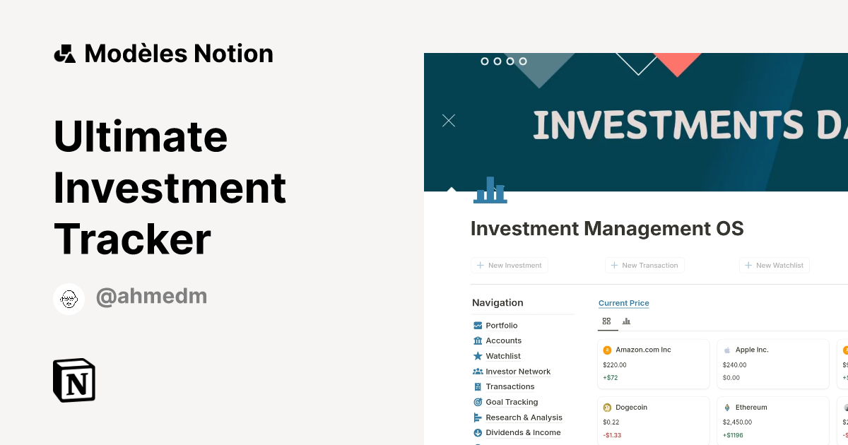Ultimate Investment Tracker | Modèle créé par Ahmed M | Marketplace Notion