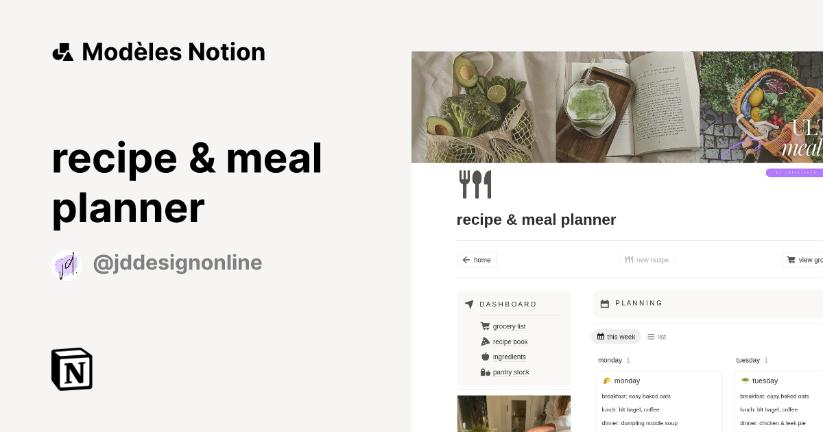 Modèle recipe & meal planner | Marketplace Notion